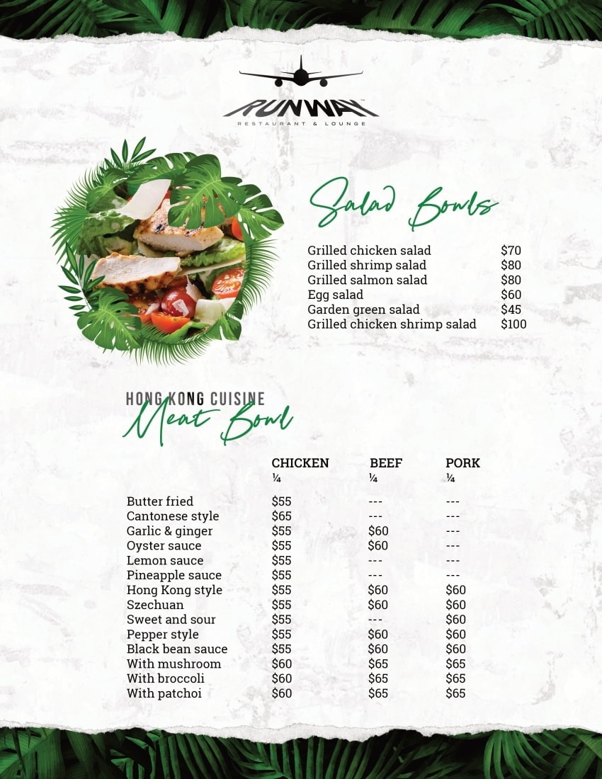 Runway Hotel & Restaurant Menu