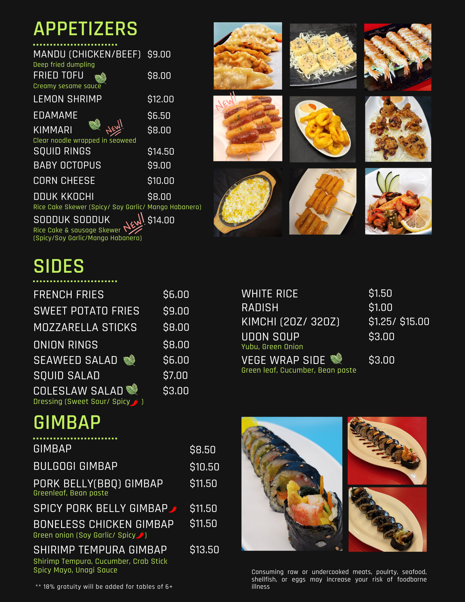 Soho Chicken Menu