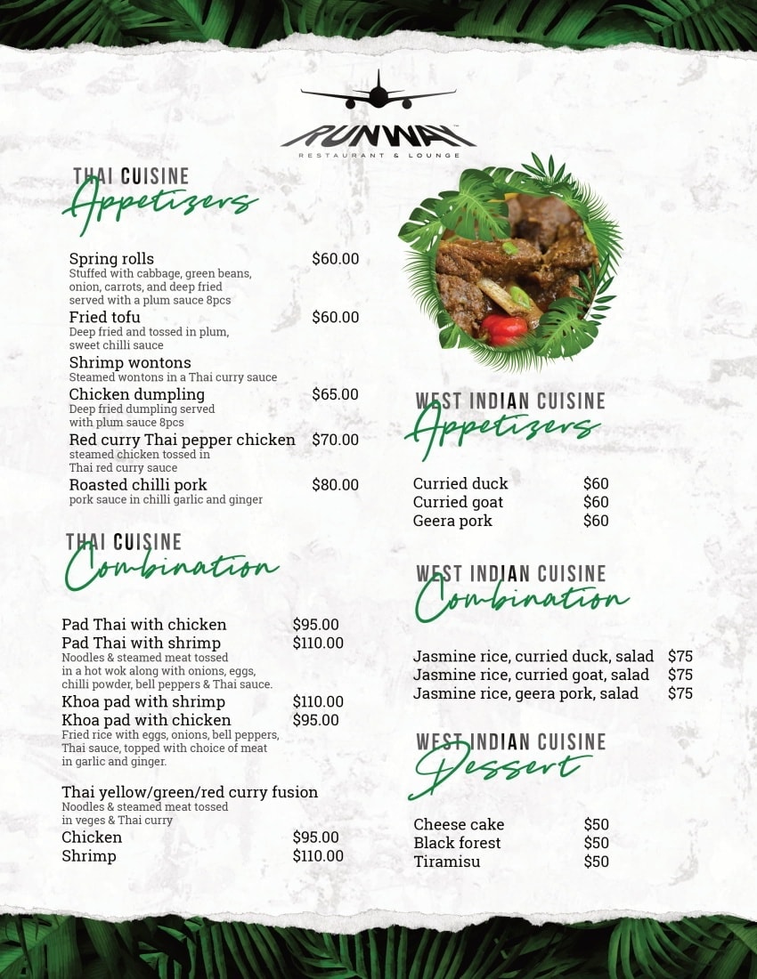 Runway Hotel & Restaurant Menu