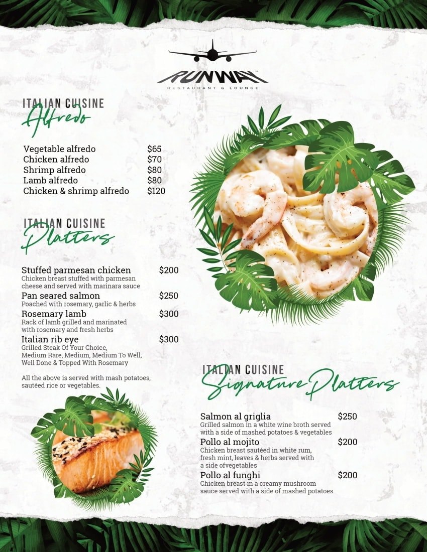 Runway Hotel & Restaurant Menu