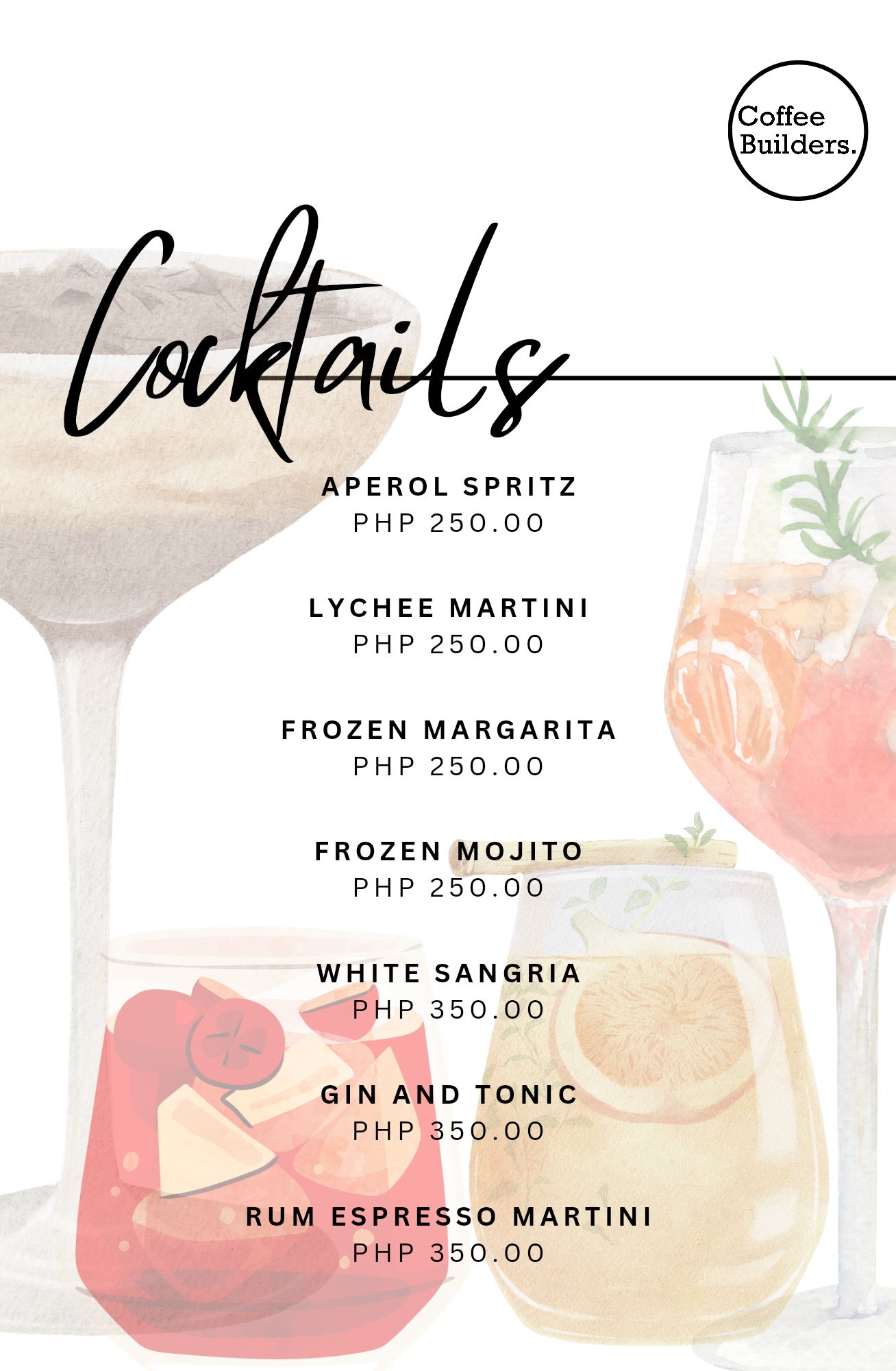 Coffee Builders. Menu