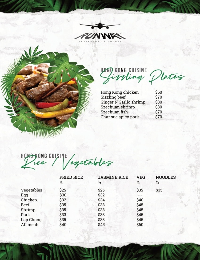 Runway Hotel & Restaurant Menu