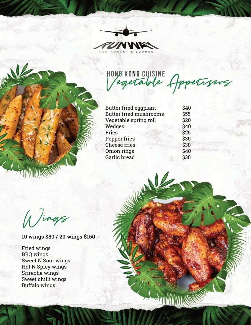 Runway Hotel & Restaurant Menu
