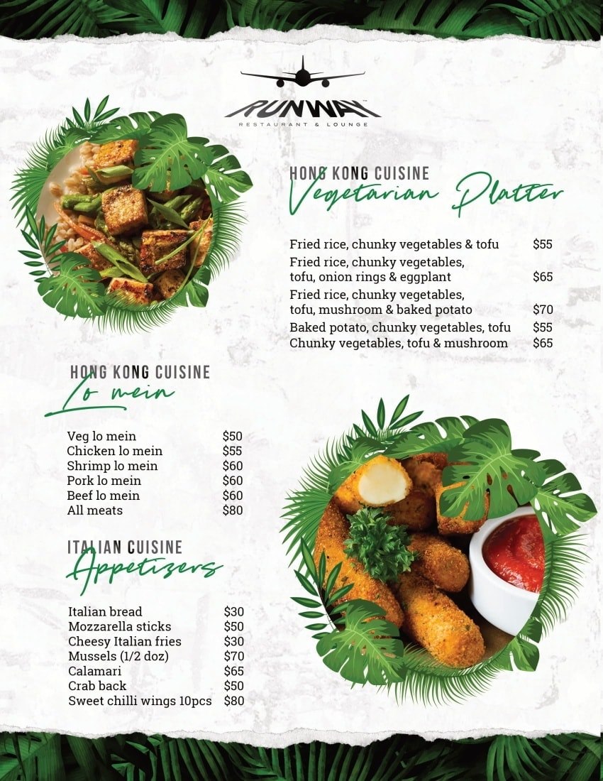 Runway Hotel & Restaurant Menu